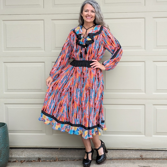 Diane Freis | Dresses | Vintage Diane Freis Colorful Midi Dress 98s 80s ...